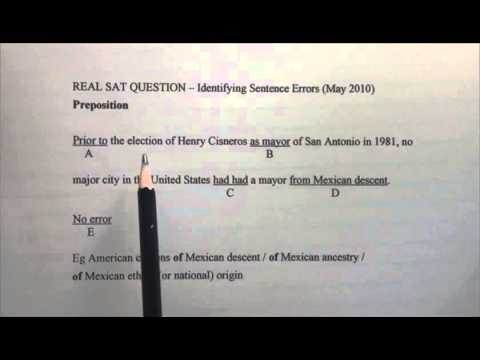 SAT Writing - Identifying Sentence Errors 35 (preposition) - Real SAT ...