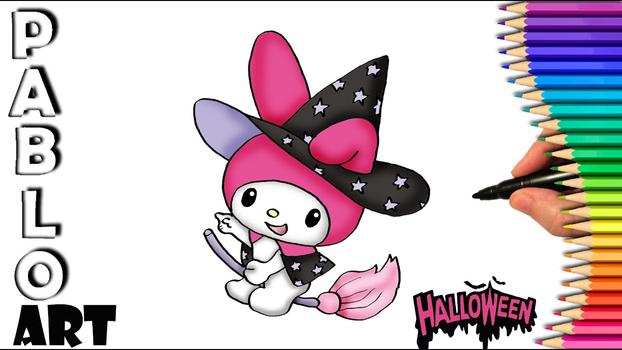 How to Draw My Melody as witch from Sanrio for Halloween | Learn to ...
