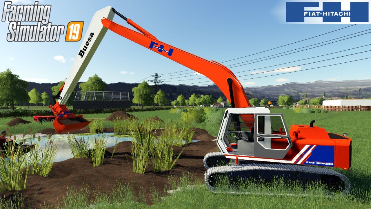 Farming Simulator 19 - HITACHI FH200 Long Stick Excavator Digs Dirt ...