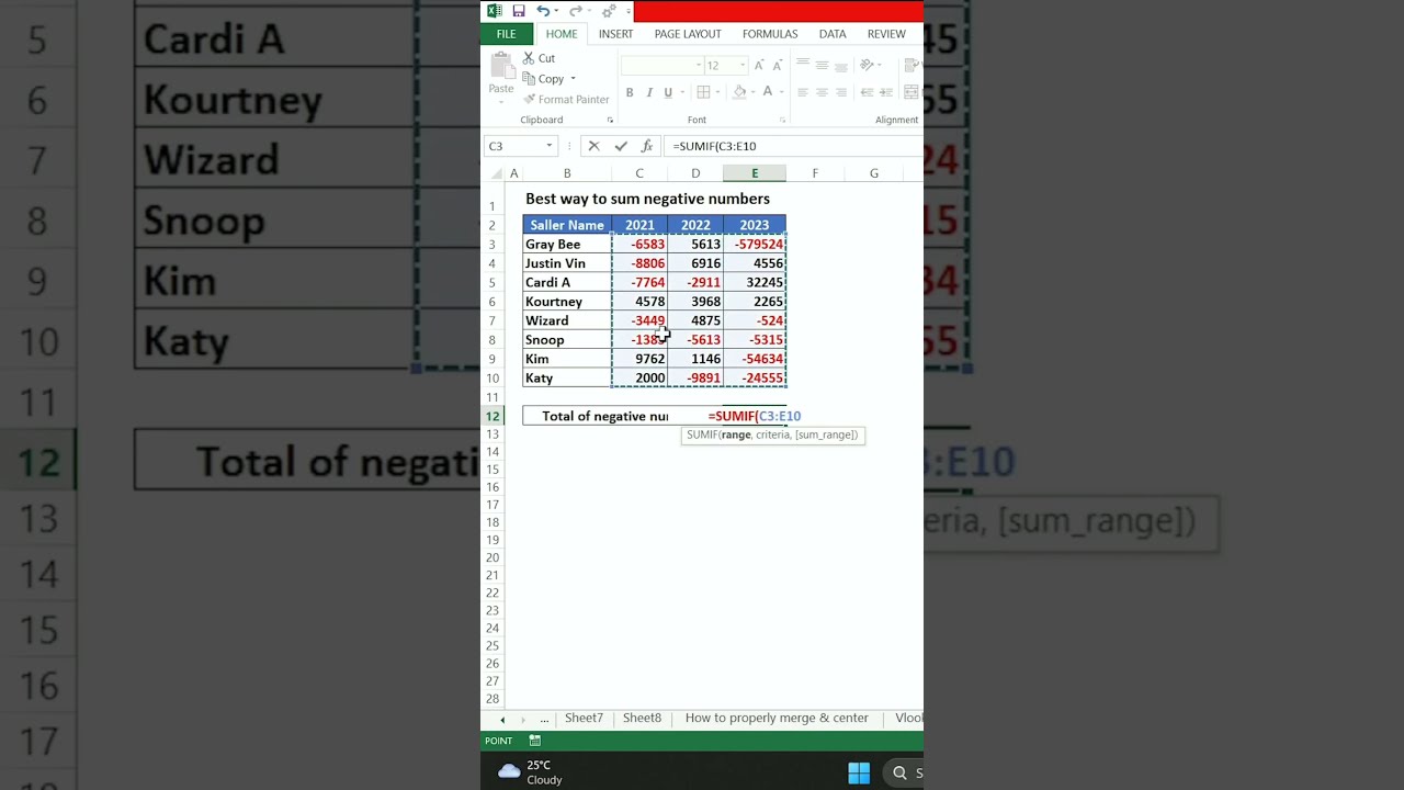 How To Sum Negative Numbers In Excel excel shorts youtubeshorts YouTube How To Sum Negative Numbers In Excel excel shorts youtubeshorts YouTube