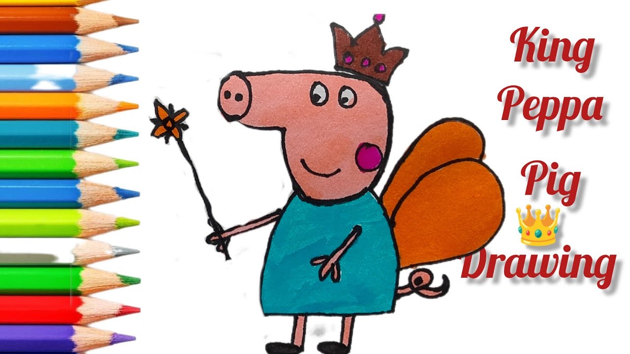 How to draw Peppa pig drawing 😁. Let's draw King Peppa pig drawing and ...