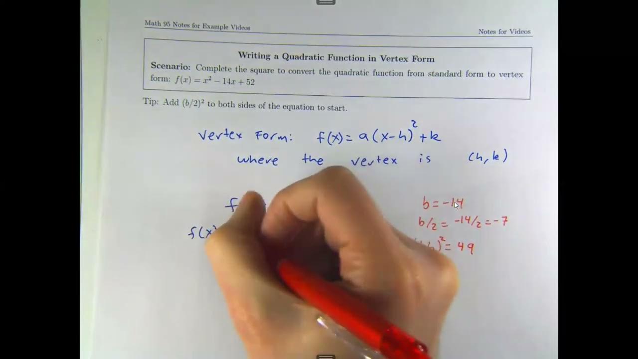 Using Completing the Square to Obtain Vertex Form - YouTube