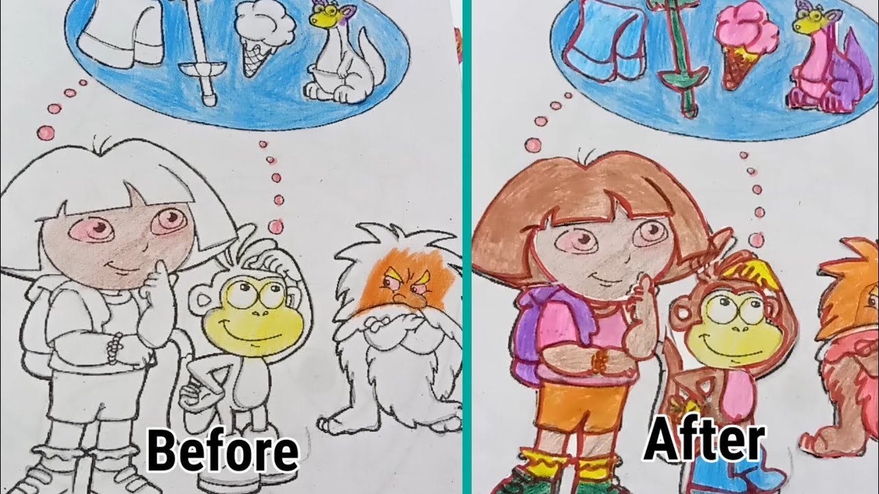Dora and Dora Friends Colour Drawing||Diy Paper Crafts Ideas||Paper ...