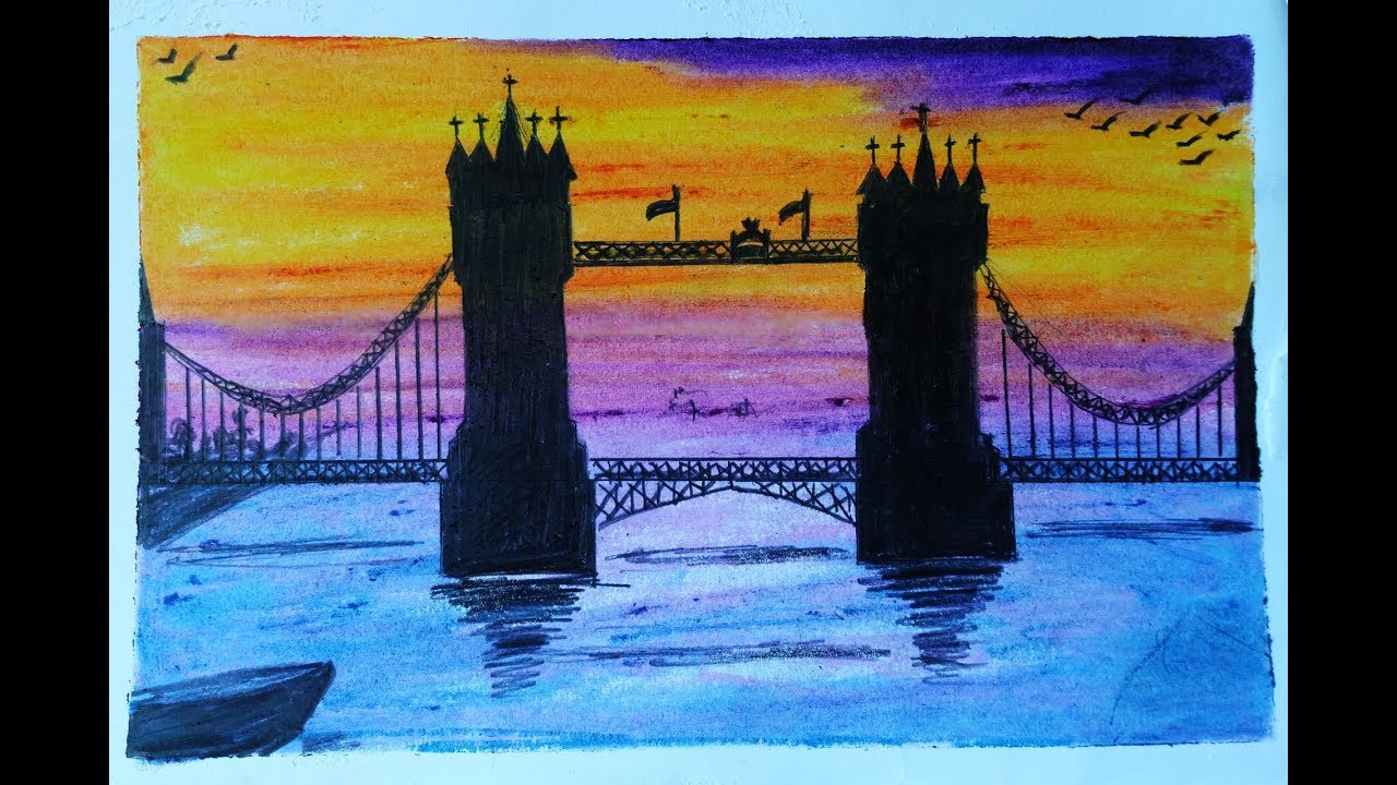 London bridge in a beautiful evening with oil pastel - YouTube
