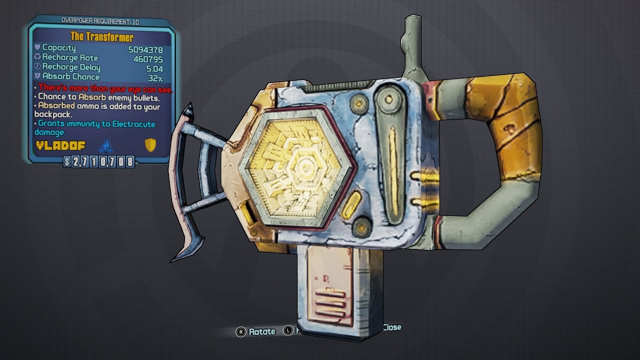 Borderlands 2: OP10 Transformer Shield (Legendary). Immune to ...