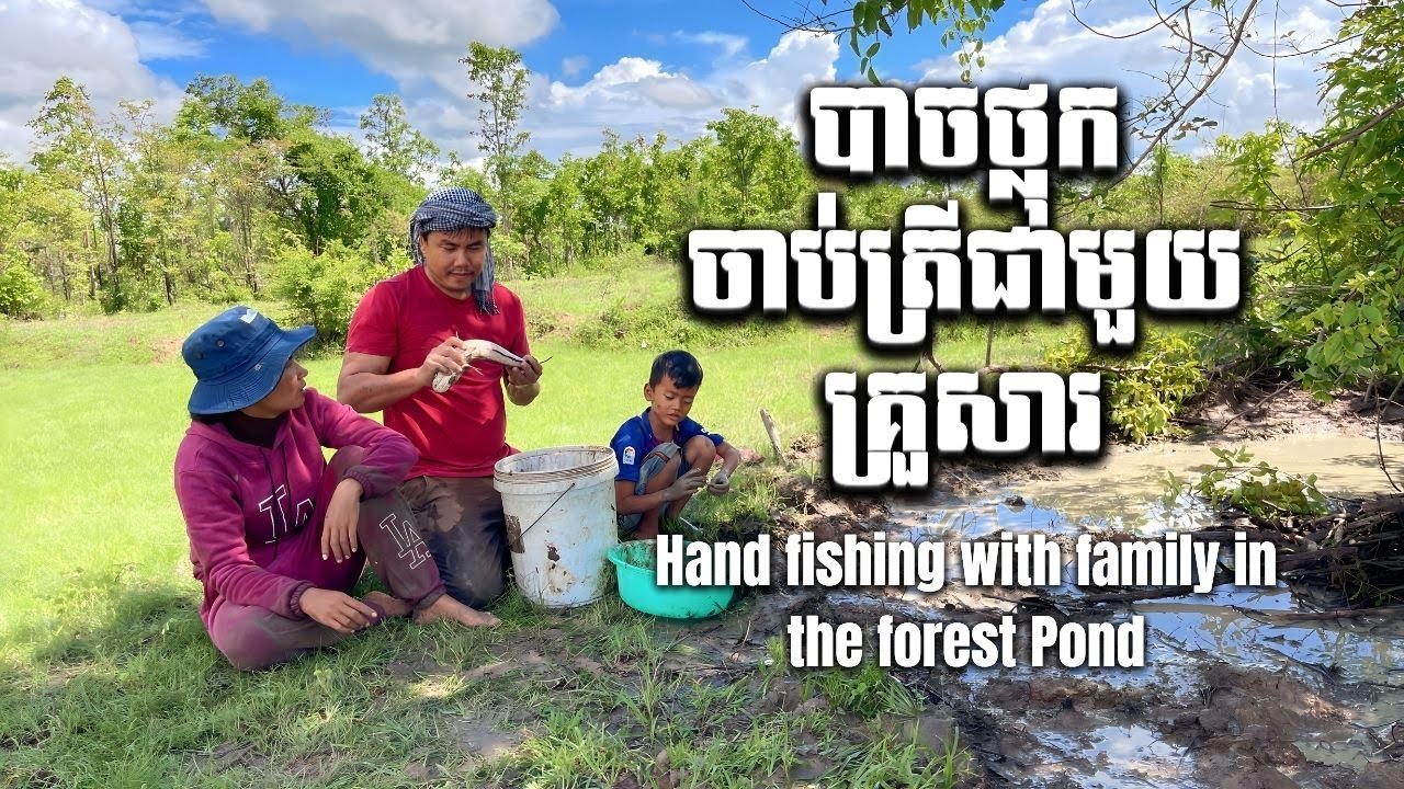 បាចថ្លុកចាប់ត្រីជាមួយគ្រួសារ | Hand Fishing With Family In The Forest ...