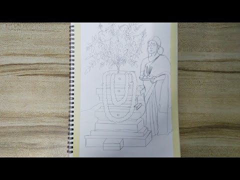 How to draw and paint a woman doing Pooja to thulasi plant part 1 - YouTube