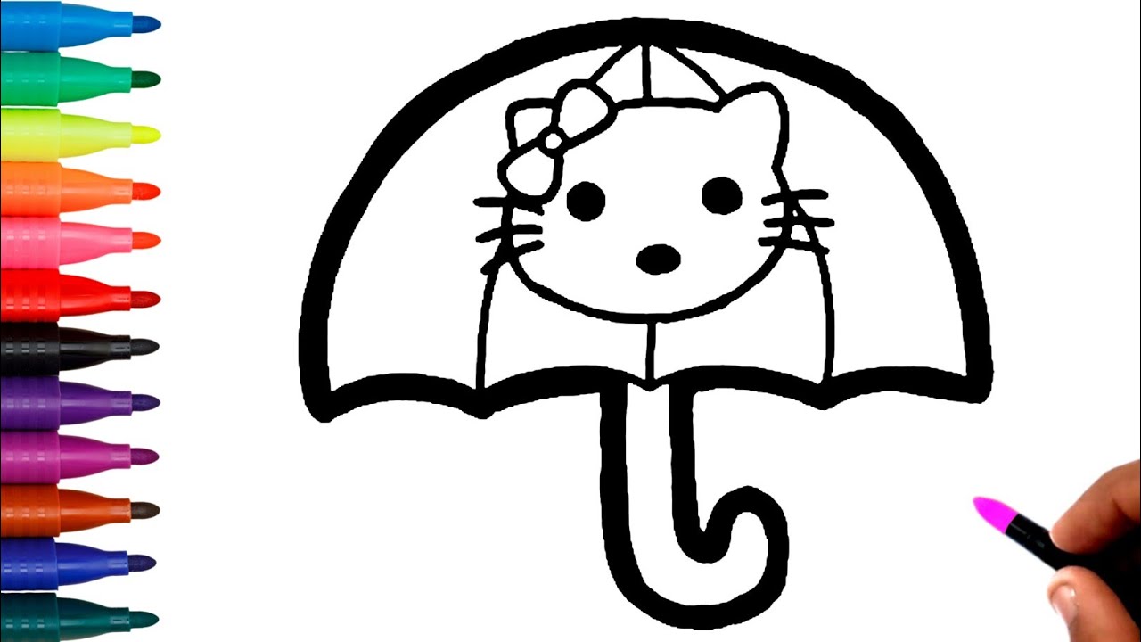 Learn Hello Kitty Umbrella Drawing and Coloring for Kids, Toddlers ...
