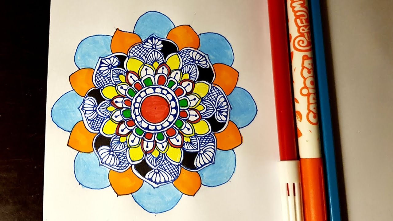 Orange, Blue and Red Mandela Art | Let's Draw @art.creativity - YouTube