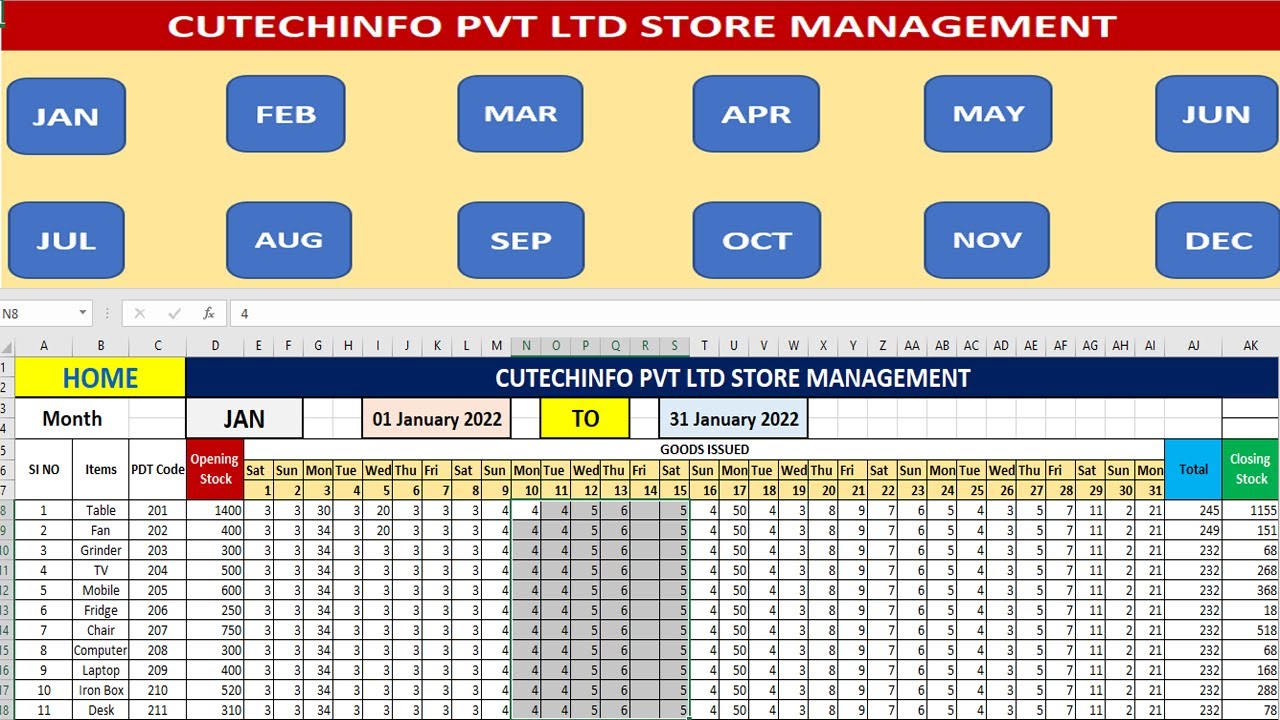 Store management in excel| Automatic store and stock management in ...