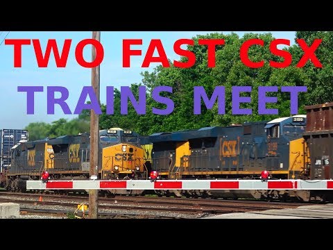 2 Fast CSX Trains Meet At Railroad Crossing plus 10 More Trains - YouTube