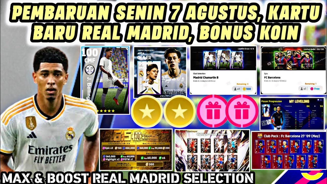 PEMBARUAN SENIN 7 AGUSTUS, KARTU REAL MADRID, BONUS KOIN KUNING, EVENT ...
