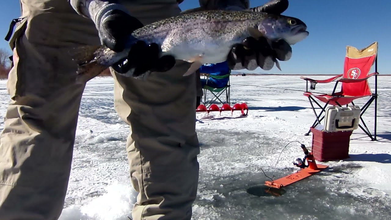 Ice fishing Smith Reservoir Southern Colorado. 2 fish in 2 minutes ...
