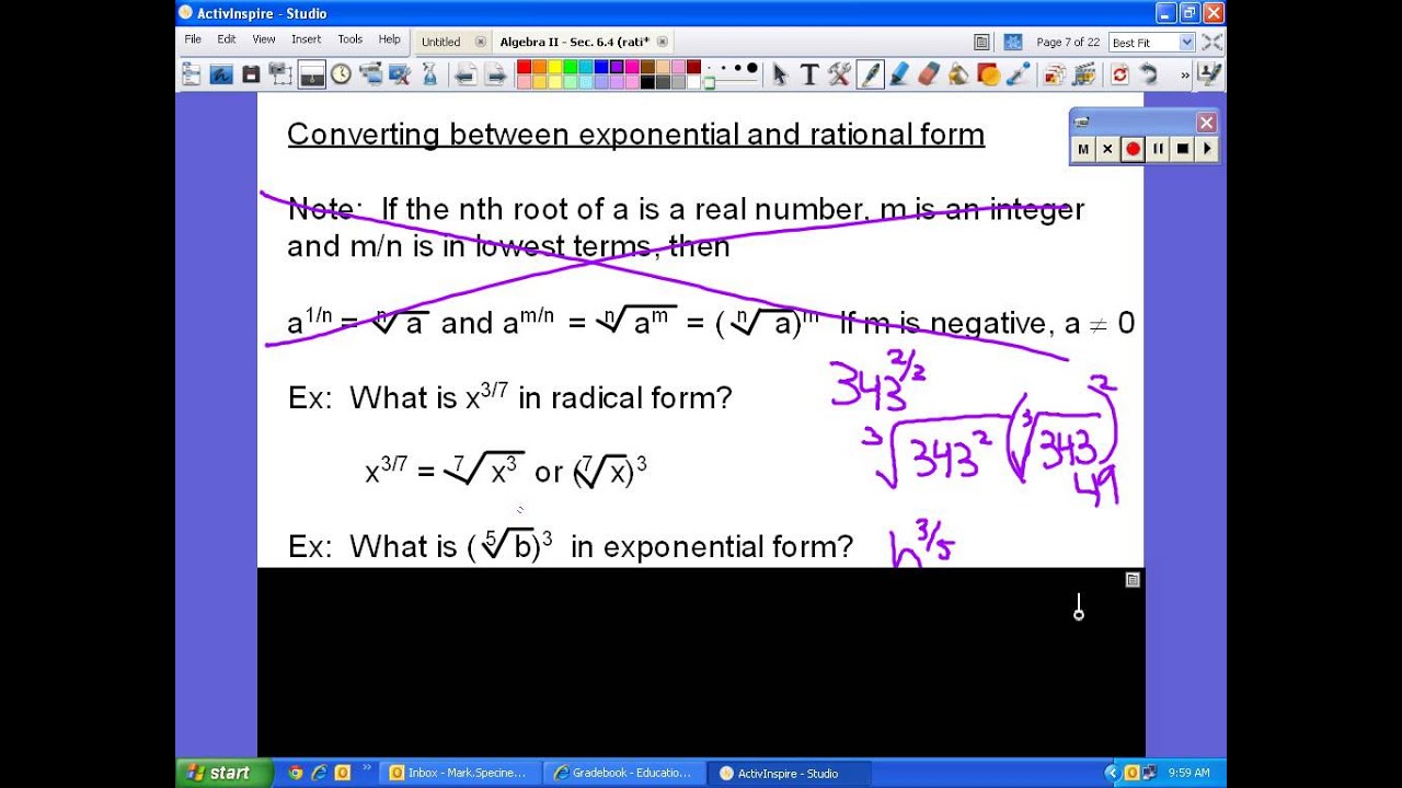Video Lesson Alg 2 6 4 Rational Exponents Day 1 Youtube