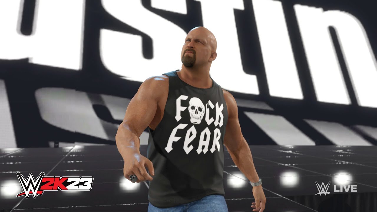 WWE 2K23 - Stone Cold ROCK FEAR ATTIRE FULL ENTRANCE! - YouTube