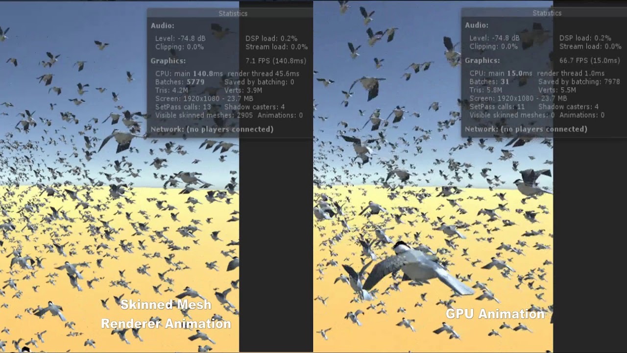 Unity3D GPU Animation Baker: Bird Flight Compare - YouTube