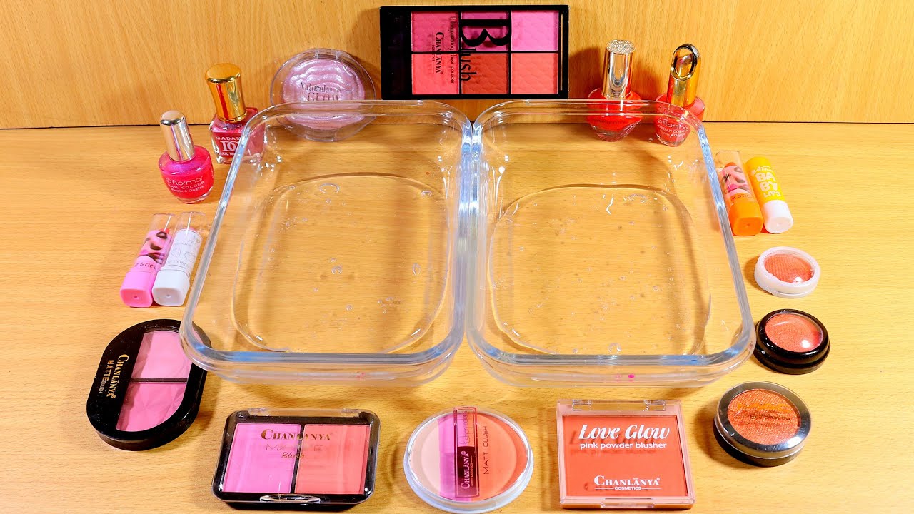 Pink vs Orange | Mixing Makeup Eyeshadow Into Clear Slime - ASMR ...