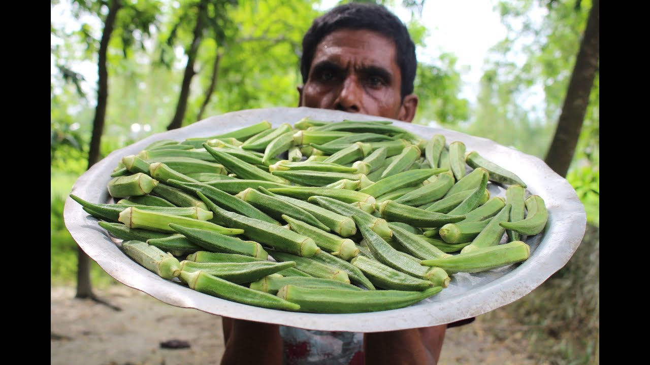 Village Food | Village style Lady finger fry recipe by Grandfather ...