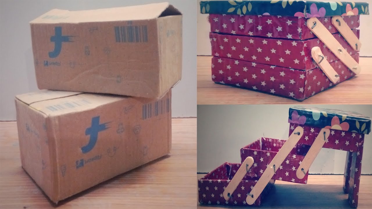 step case organiser using cardboard,best out of waste - YouTube