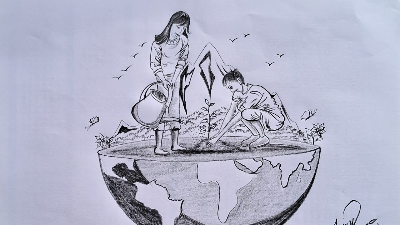 world environment day sketch easy ll save nature pencil sketch drawing ...