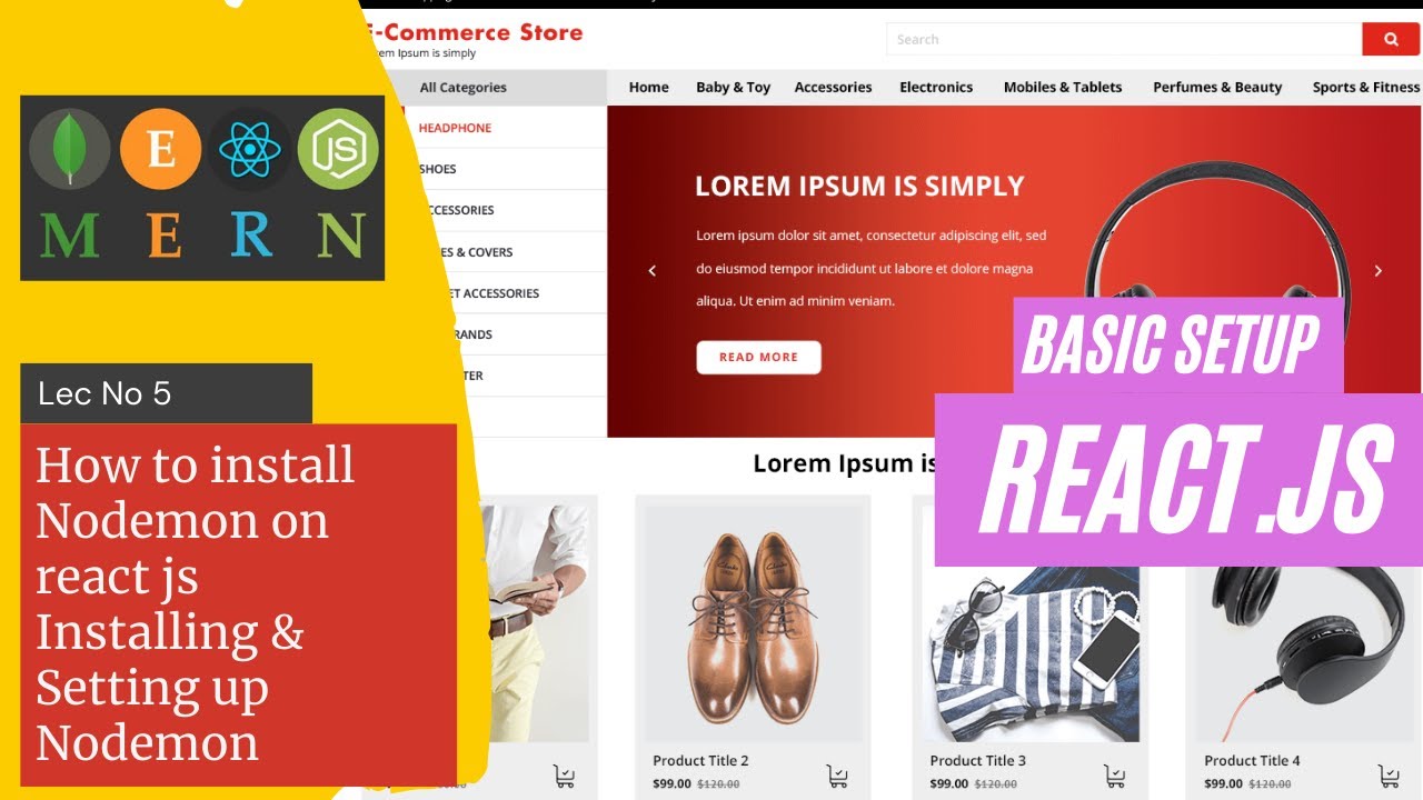 React Js Tutorial 5 How To Install Nodemon On React Js Ecommerce Site Using React Js Youtube