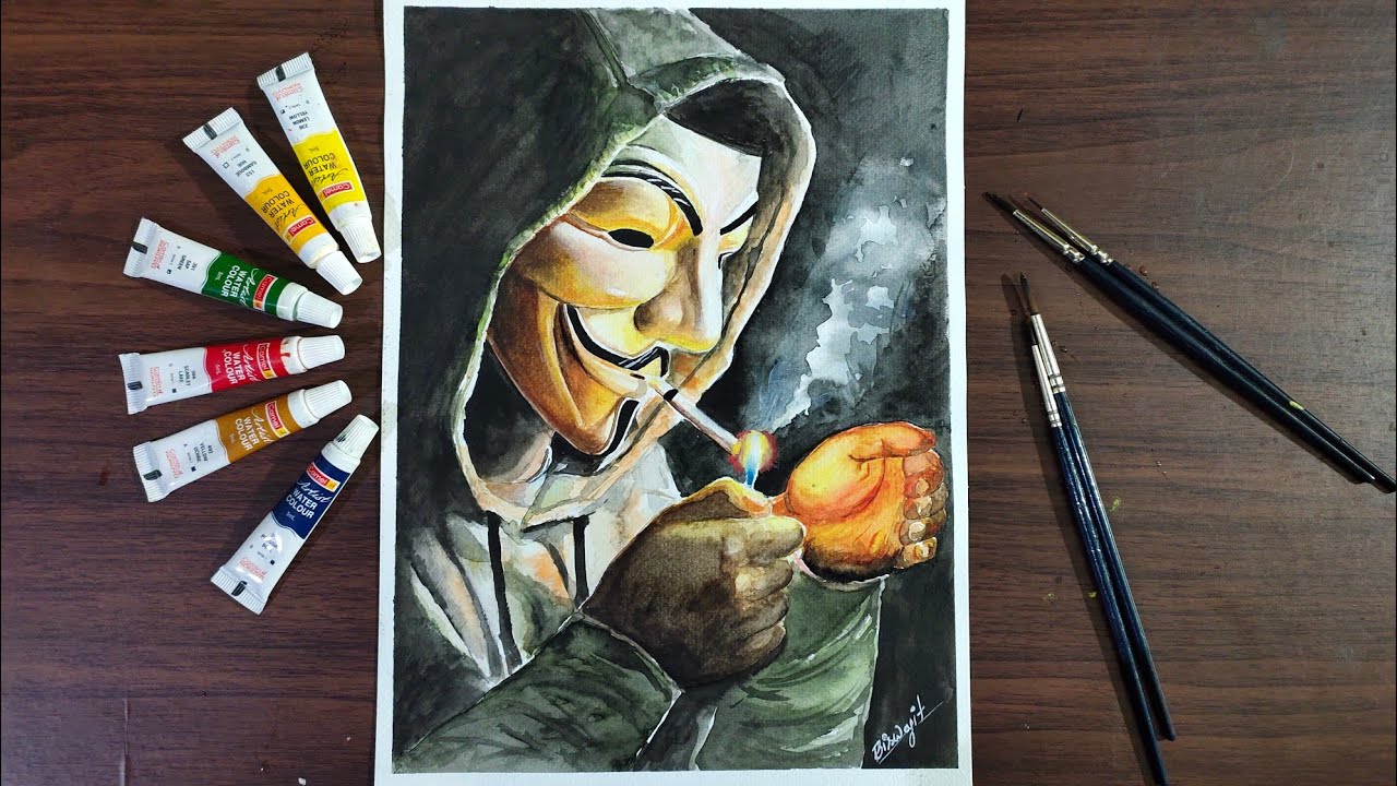 Painting Anonymous ||Hacker|| Watercolour painting|| Speed painting🔥🔥 ...