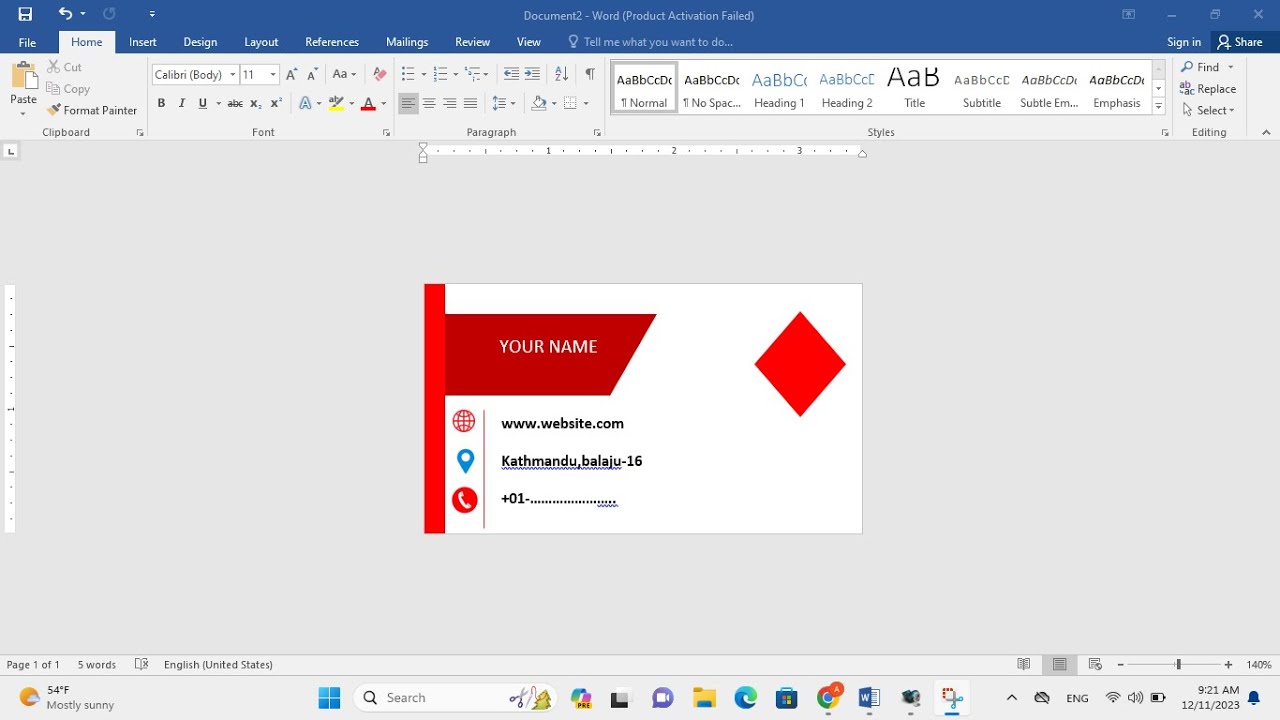 "Easy Business Card Design: Microsoft Office Word Tutorial | Nepali ...