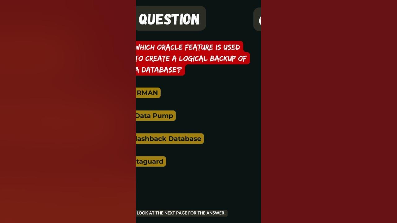 Oracle Dba Essentials Which Feature Creates A Logical Backup Oracledba Interviewquestions