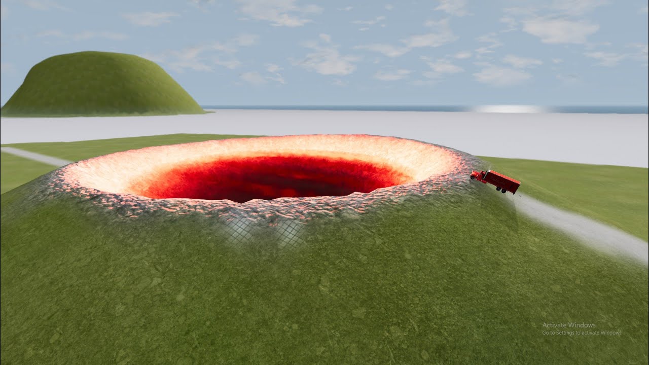 car vs Giant lava pit game - BeamNG.drive - YouTube