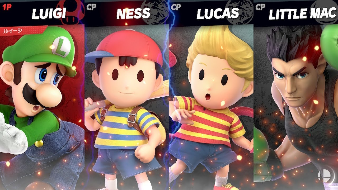 Super Smash Bros Ultimate Luigi vs Ness Vs Lucas Vs Little Mac - YouTube