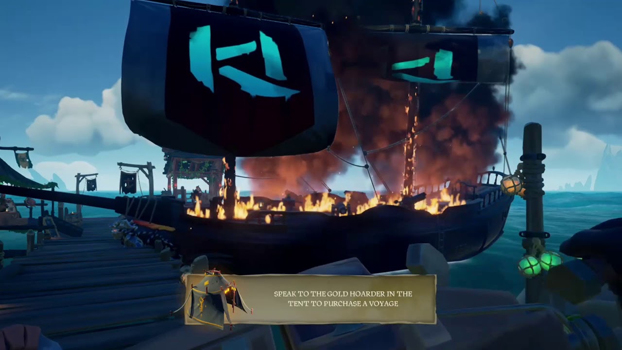 Burning Ship while playing sad music - sea of thieves - YouTube