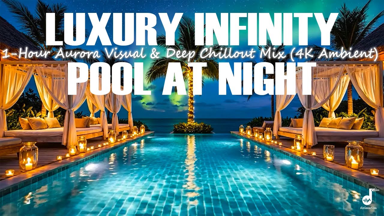Luxury Infinity Pool at Night | 1-Hour Aurora Visual & Deep Chillout ...