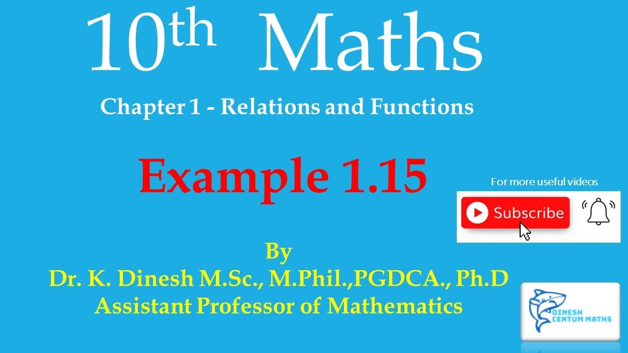 10th Maths | Chapter 1 - Relations and Functions | Example 1.15 - YouTube
