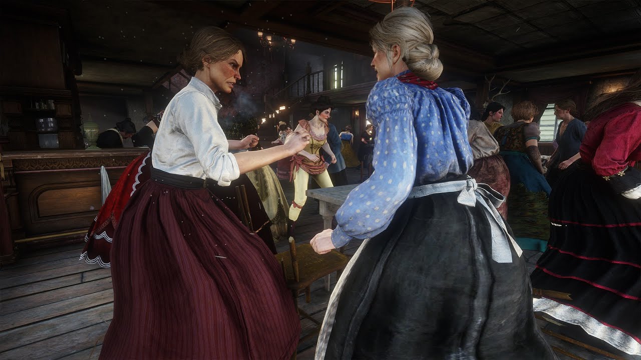 Ladies Fight Club Saloon Brawl 2 Red Dead Redemption 2 NPC Fights - YouTube