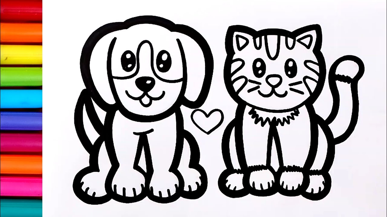 Dog, Cat, Animals Drawing | How to Draw Cat and Dog | Draw Animals Step ...