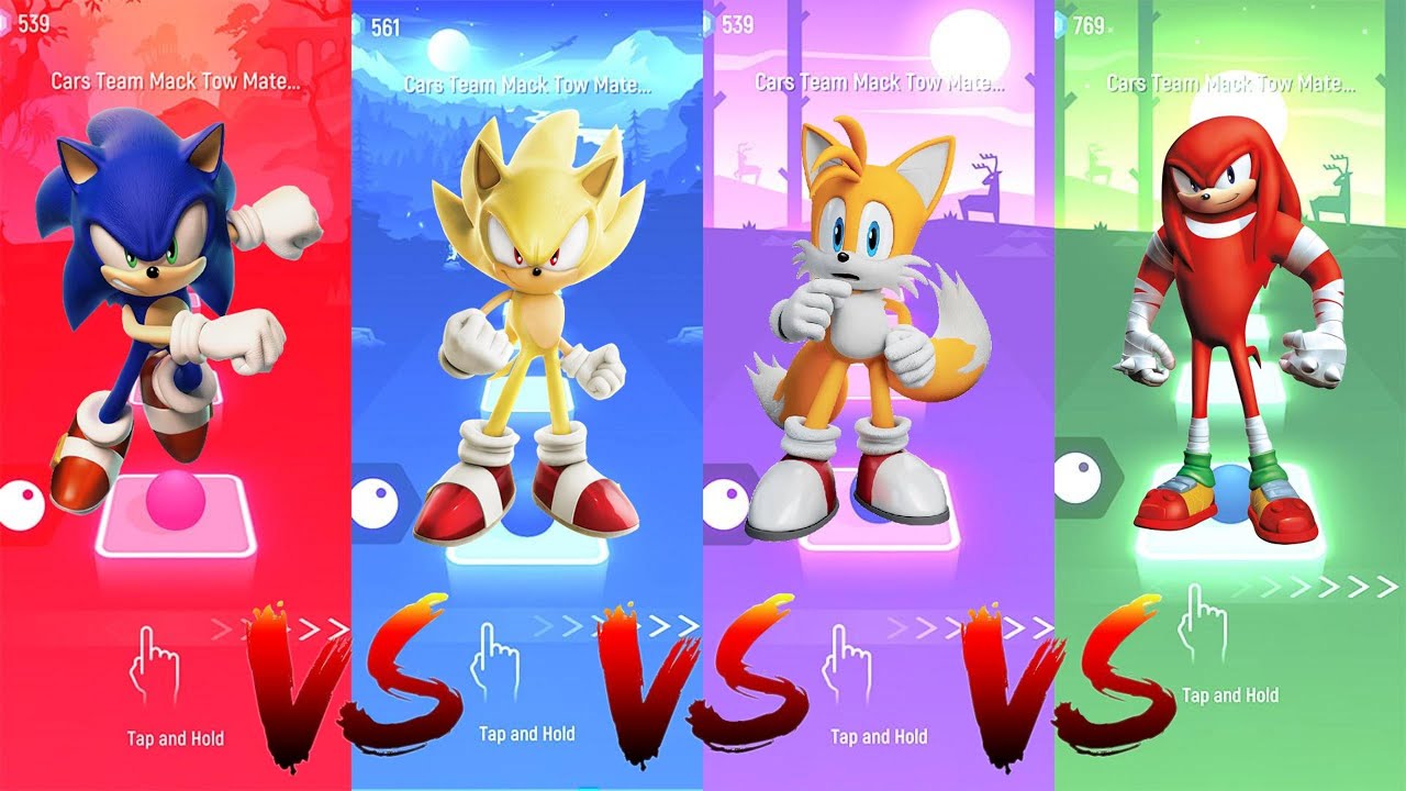 Sonic vs Super Sonic vs Tails vs Knuckles | Tiles Hop Edm Rush - YouTube