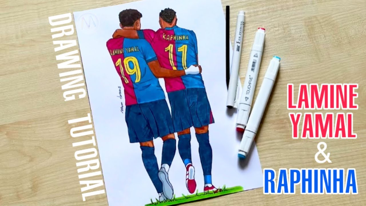 How to draw Lamine Yamal and Raphinha together / How to draw a ...