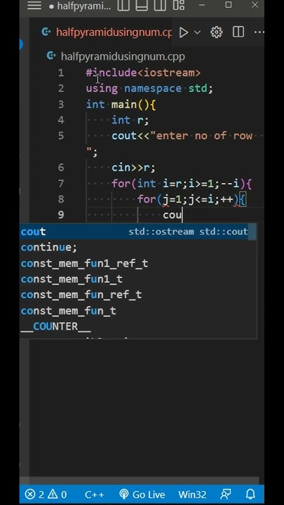 inverted half pyramid using number in C++ #shorts - YouTube
