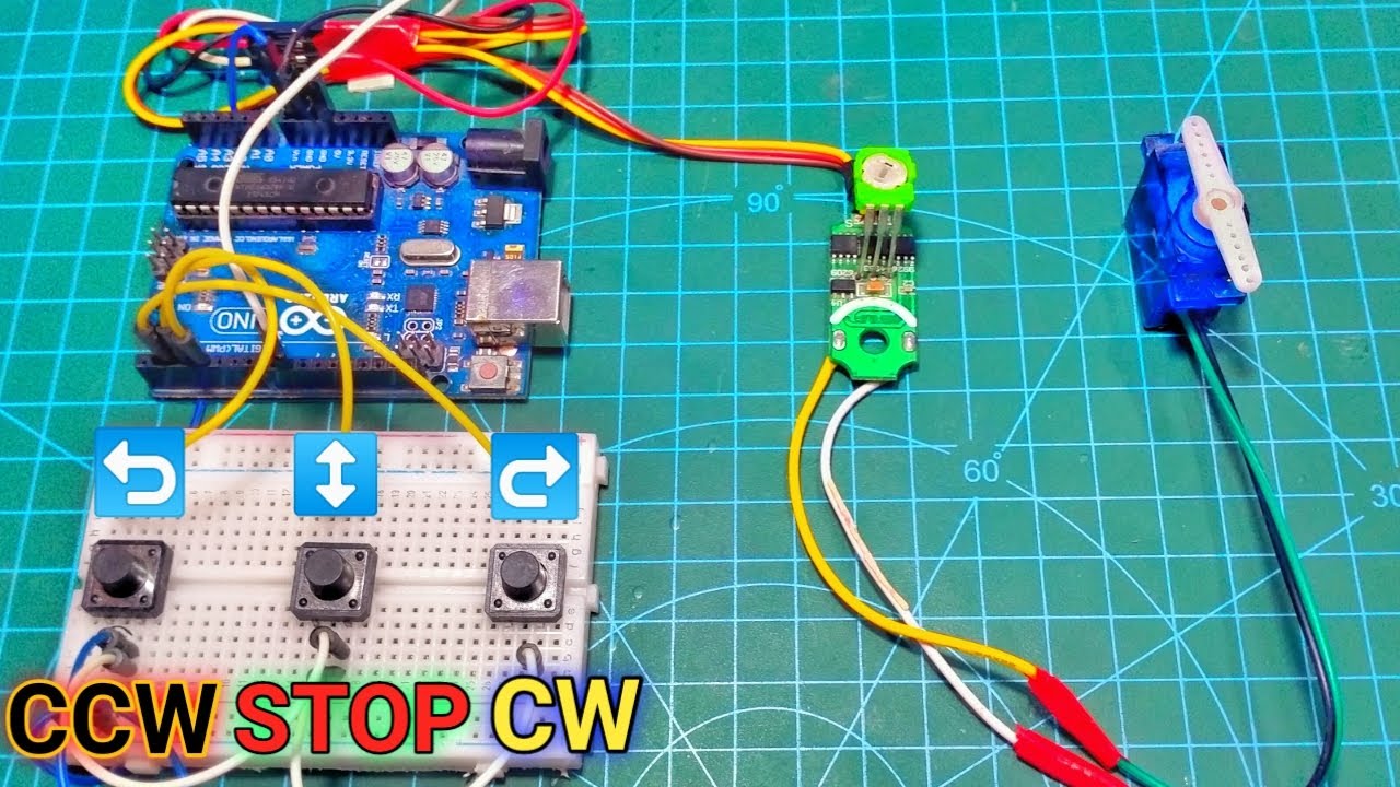 Servo Continuous Rotate 360° Control With Three Push Button Cw Ccw Stop