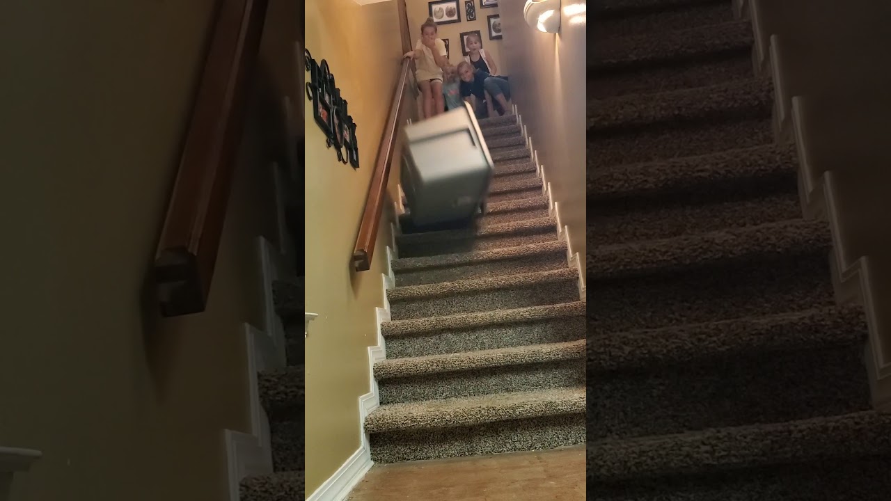 Hilarious!! Pushing our dad down the stairs! - YouTube