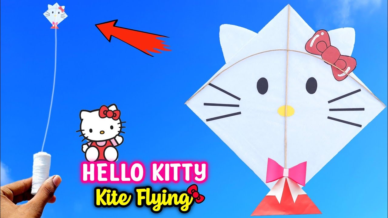 Hello Kitty 😻 kite making , how to make kite , patang kese banate he ...
