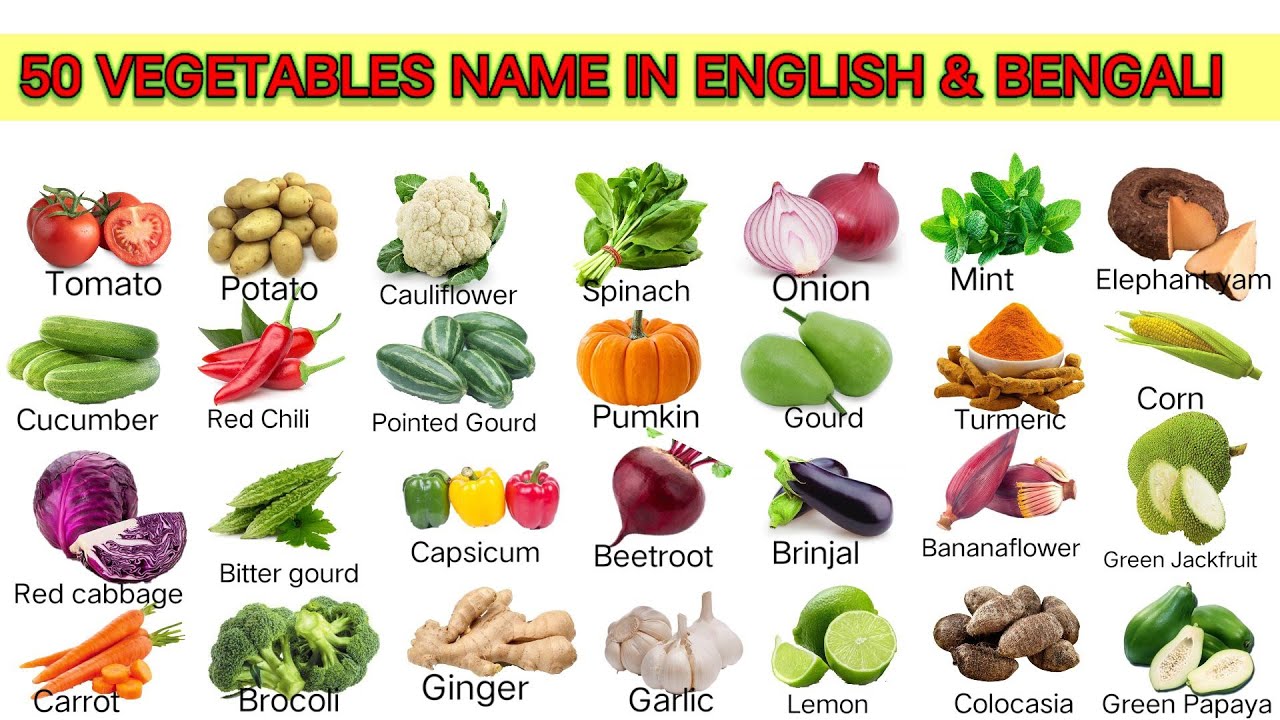 Vegetables Names In English And Bengali | Vegetables Names Picture With ...