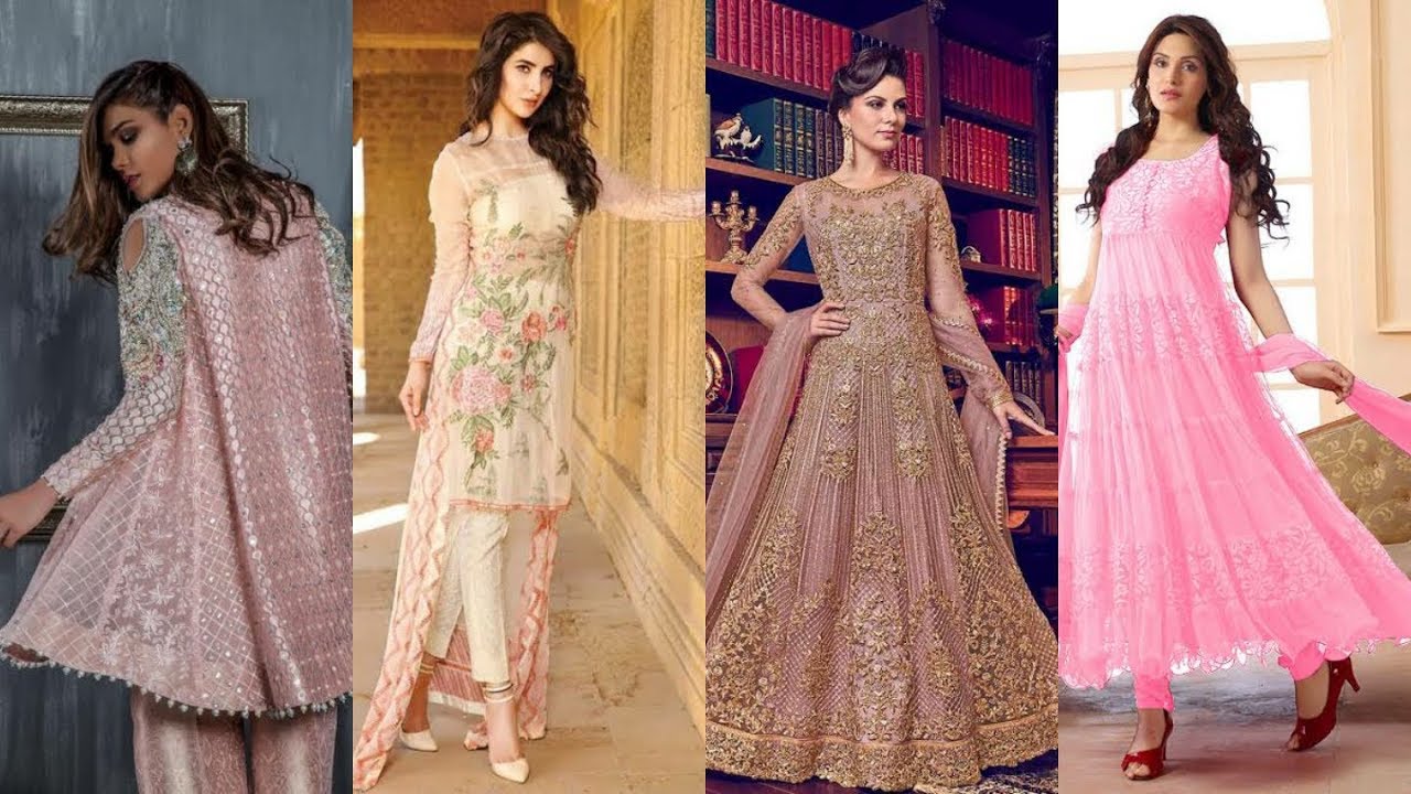 Baby pink Colour dress design party wear collection Amazing contrast ...