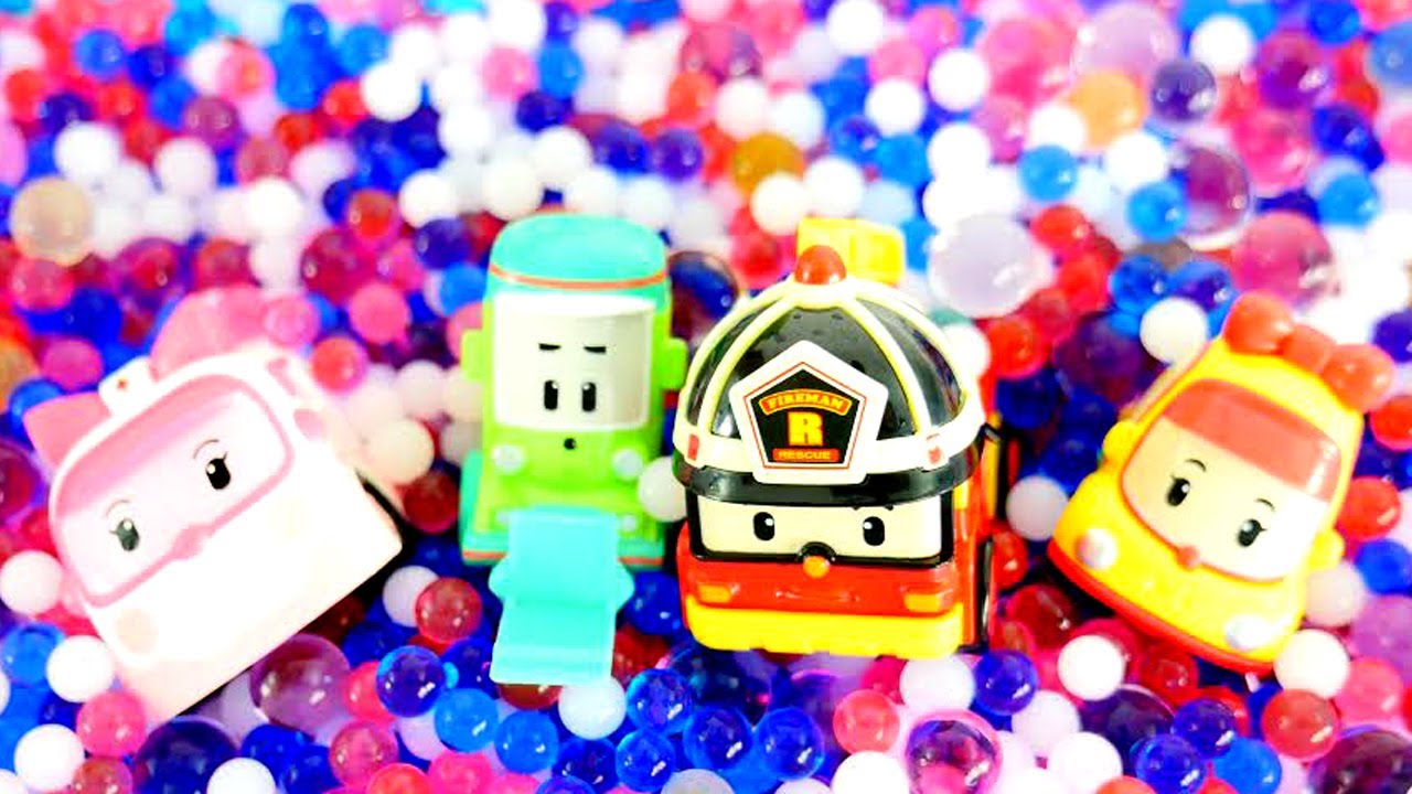 BALL PIT POOL PLUNGE! - Robocar Poli Team - Orbeez Toy Cars Video - YouTube