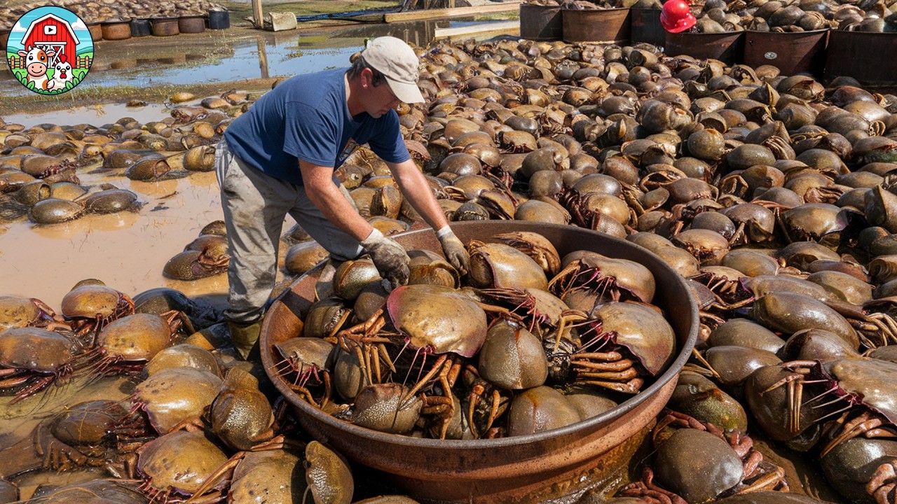 Million Dollars Horseshoe Crab Harvest Line - Getting Eggs & Fertilization Horseshoe Crab ...