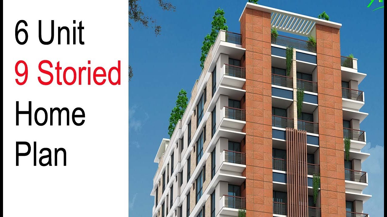 ৬ ইউনিট ৯ তলা বাড়ির প্লান ডিজাইন | 9 Storied Building Plan design | 6 ...