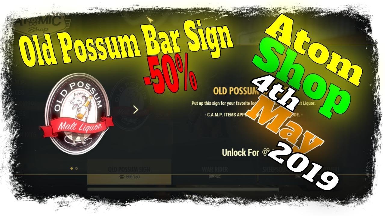 Fallout 76 Atom Shop Today - Old Possum Bar Sign with a 50% discount ...