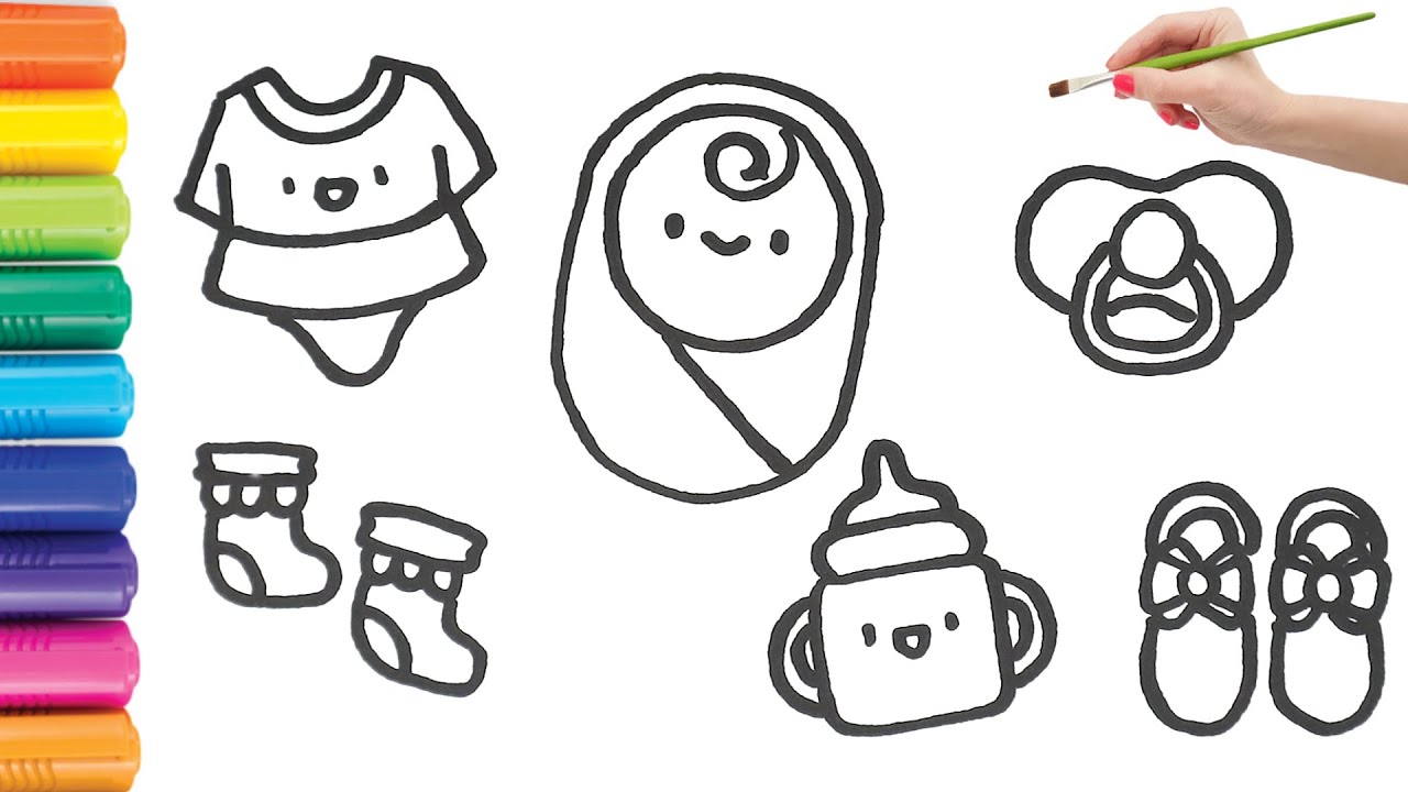How to Draw Baby Accessories, Shoes, Baby Bottle, Pacifier | Drawing ...