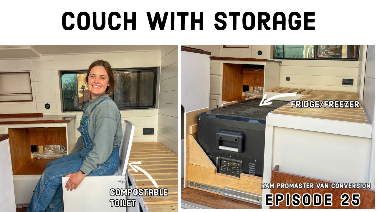 DIY Van Couch Build | Pull Out Bed, Fridge + Toilet Storage | RAM ...