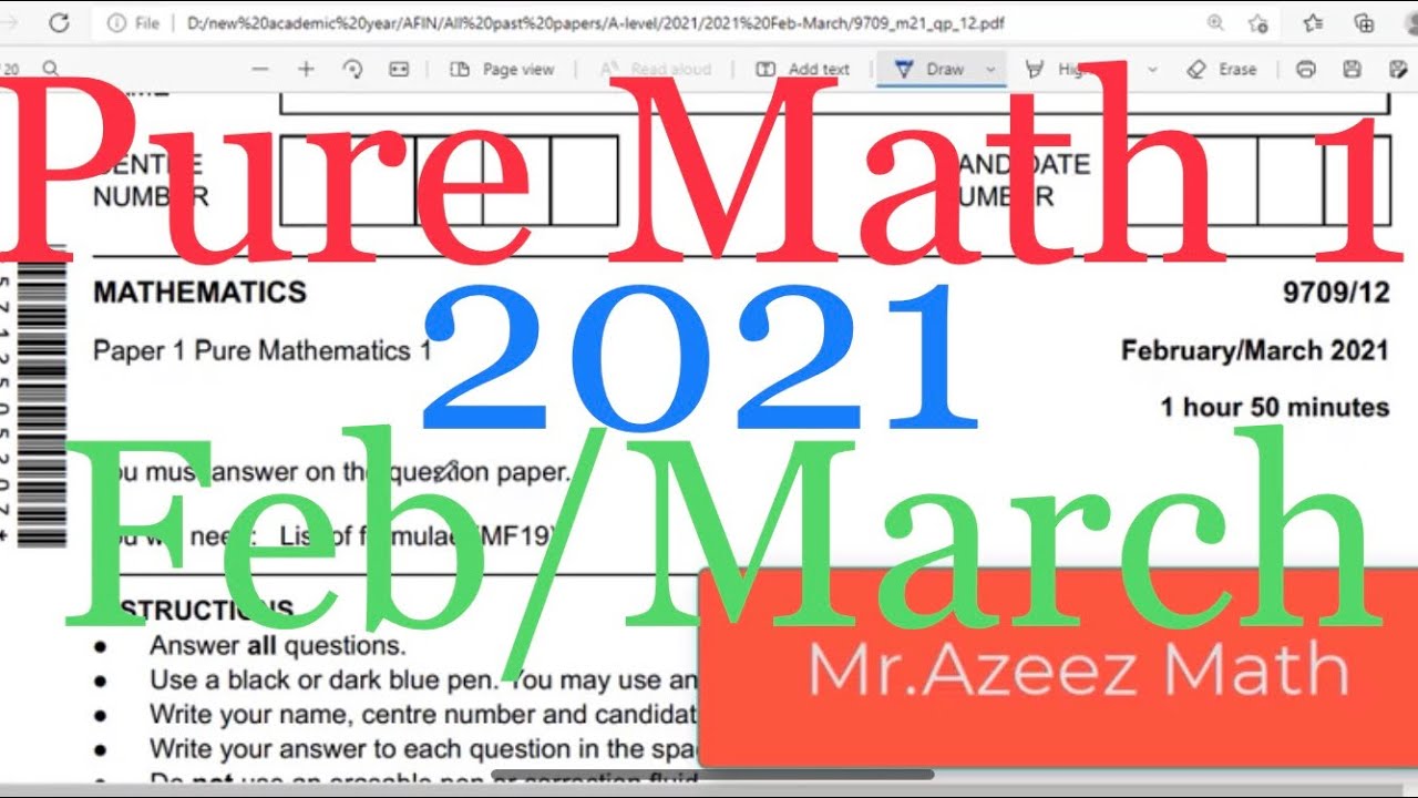 As-level | 2021 math paper 1| 9709/12 - YouTube